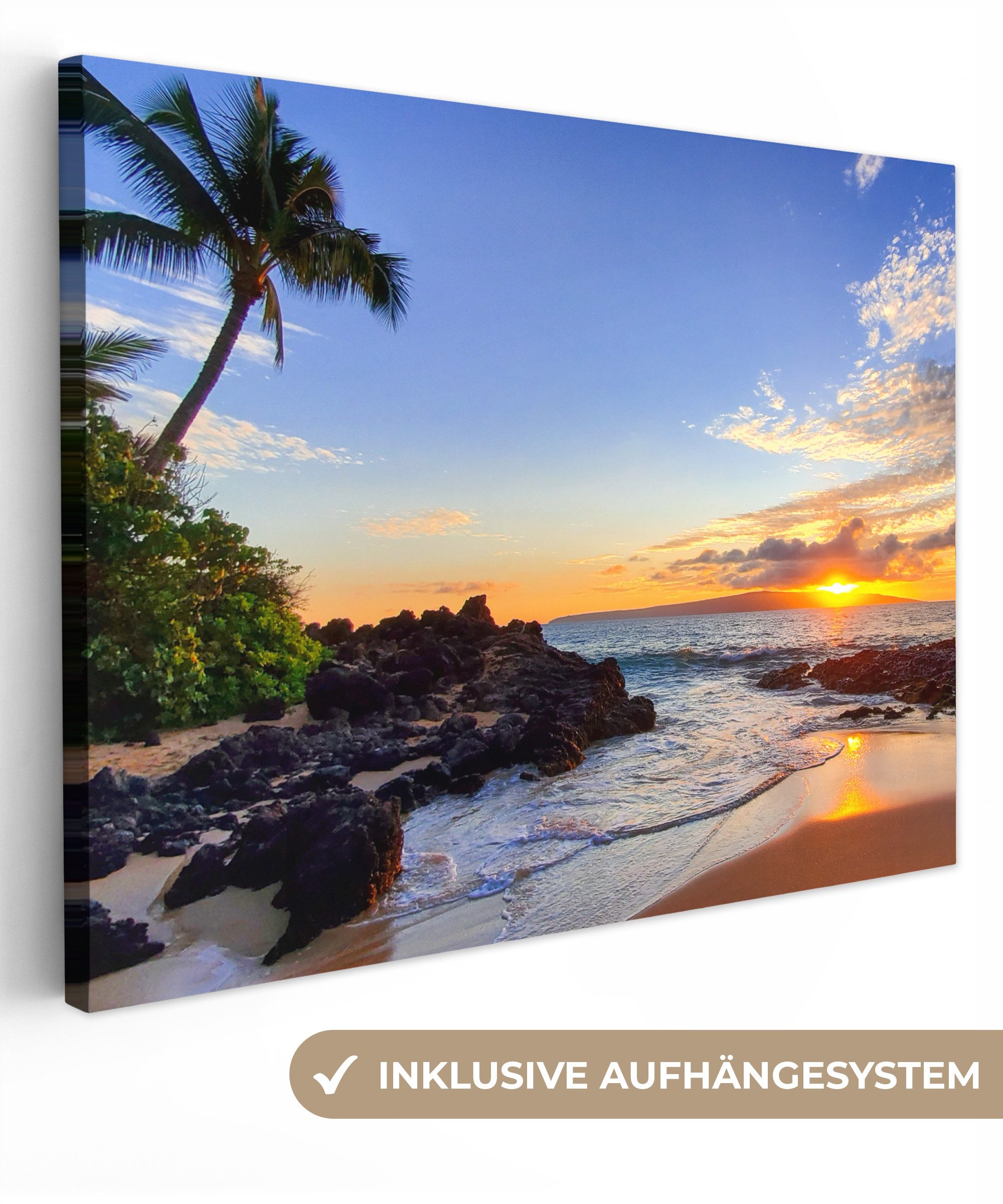 OneMillionCanvasses® Leinwandbild Strand - Meer - Düne - Sonnenuntergang, Fotodruck (1 St ...